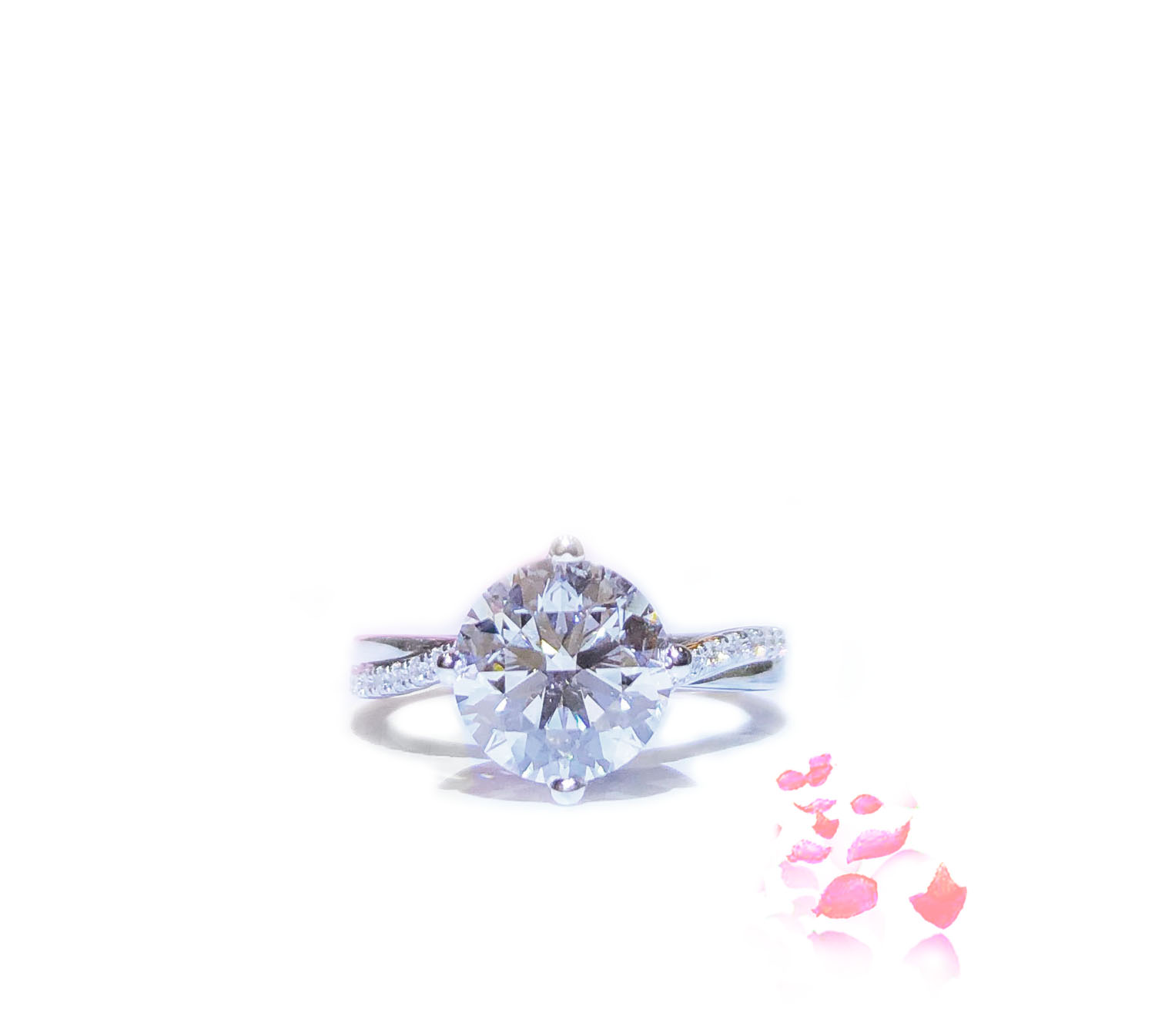 Engagement Ring with Pave Diamonds Swirl Prongs in 18k White Gold ...